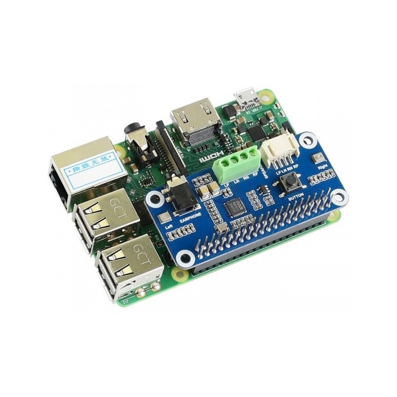 Hi-Fi Sound Card HAT for Raspberry Pi, Stereo CODEC, Play/Record