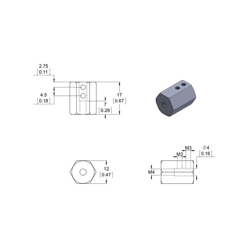 12mm Hex Wheel Adapter for 4mm Shaft (2-Pack)