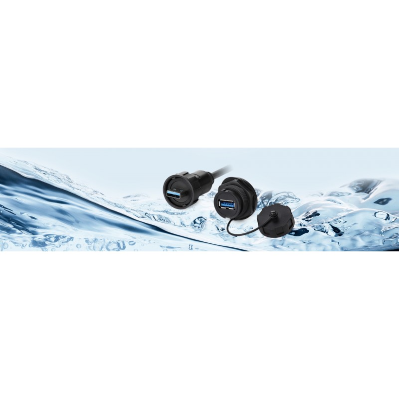 USB A IP65 connector for panel mount with 1m cable