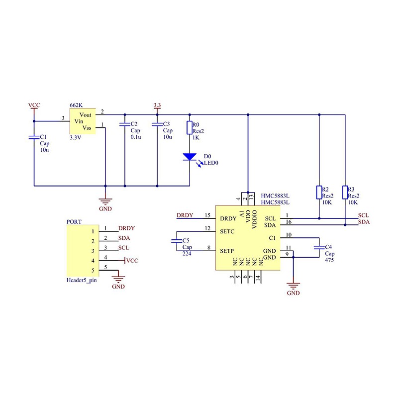 Triple Axis Magnetometer Breakout - HMC5883L with 3.3V regulator