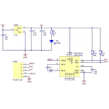 Triple Axis Magnetometer Breakout - HMC5883L with 3.3V regulator