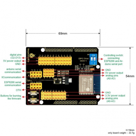 ESP8266 Web Sever Serial Wifi Expansion Shield - ESP-13 for Arduino UNO - Keyestudio KS0366