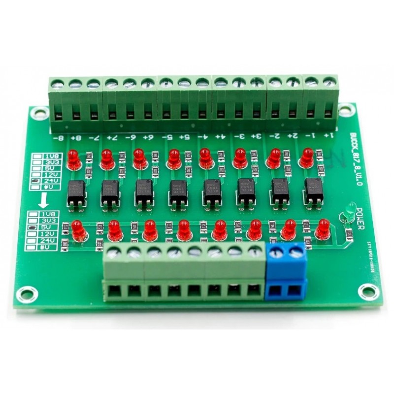 24V to 5V 8-Channel Optocoupler Isolation Module PNP Output PLC Signal ...