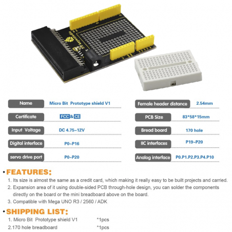 BBC micro:bit Prototyping Expansion with mini Breadboard - Keyestudio ...