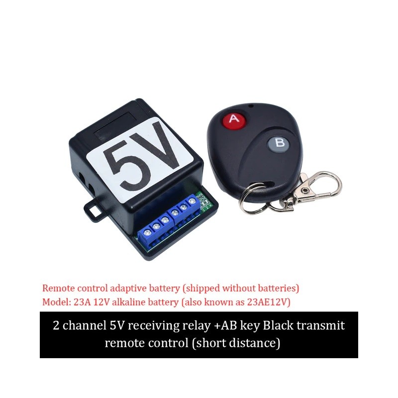 2-channel 5V relay RF 433MHz + Black remote control