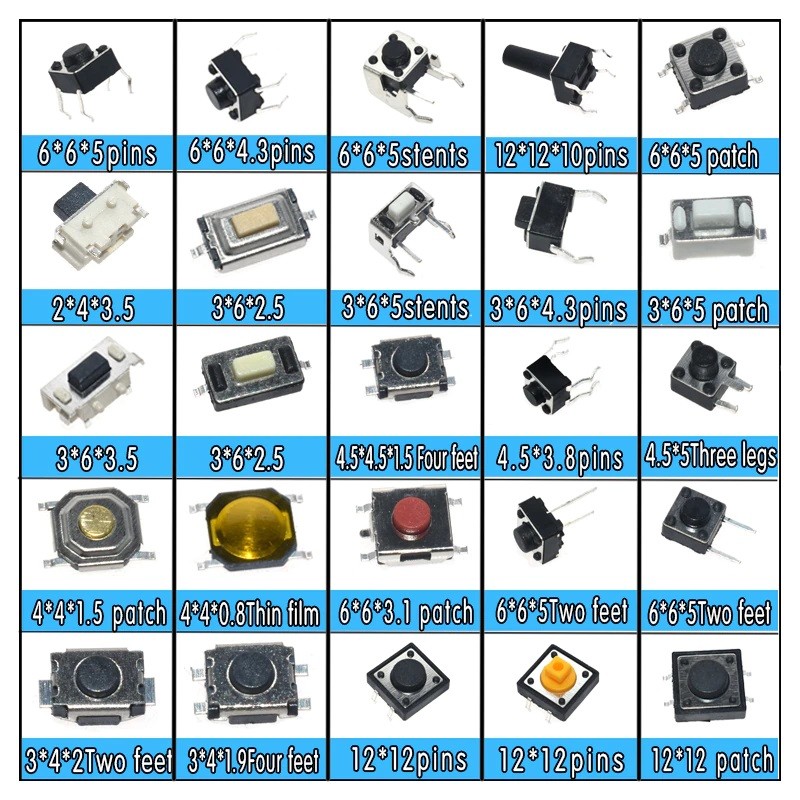 250pcs Tactile Push Button box - 25 Types x 10pcs