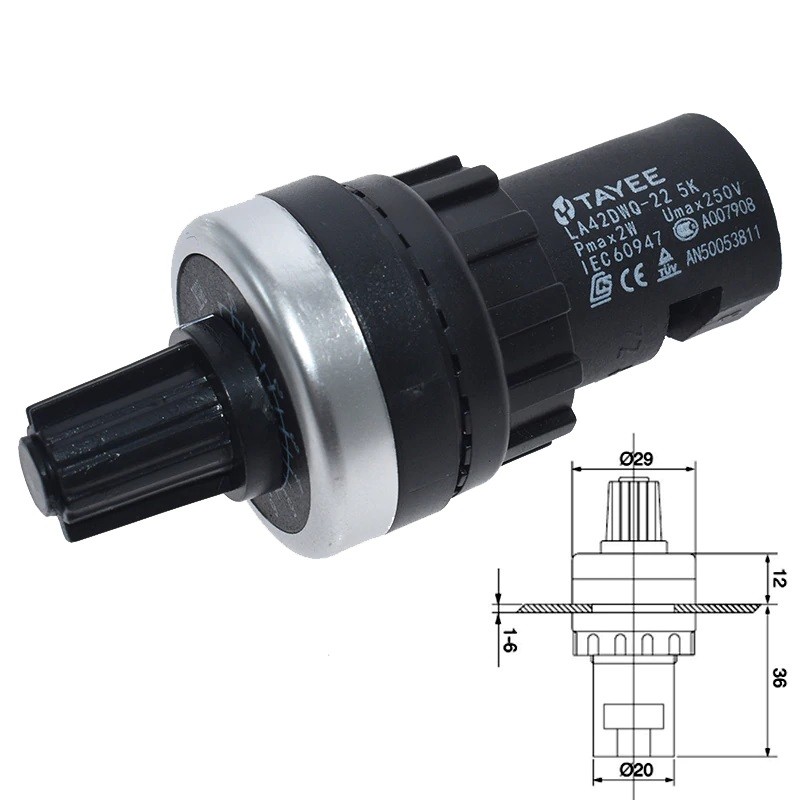 Knob and scale Potentiometer with screw terminals for Panel Mount 22mm ...