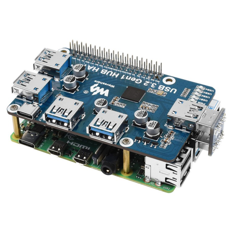 HAT 4 Portas USB 3.2 Gen1 p/ Raspberry Pi - Driver-Free