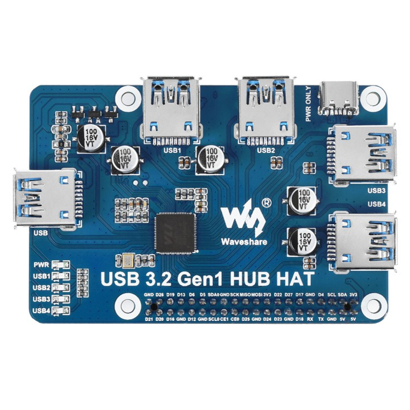 HAT 4 Portas USB 3.2 Gen1 p/ Raspberry Pi - Driver-Free