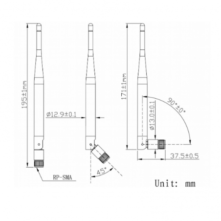 Antenna RF 868 MHz 3dBi 50? Ø:12,9mm L:195mm SMA Connector