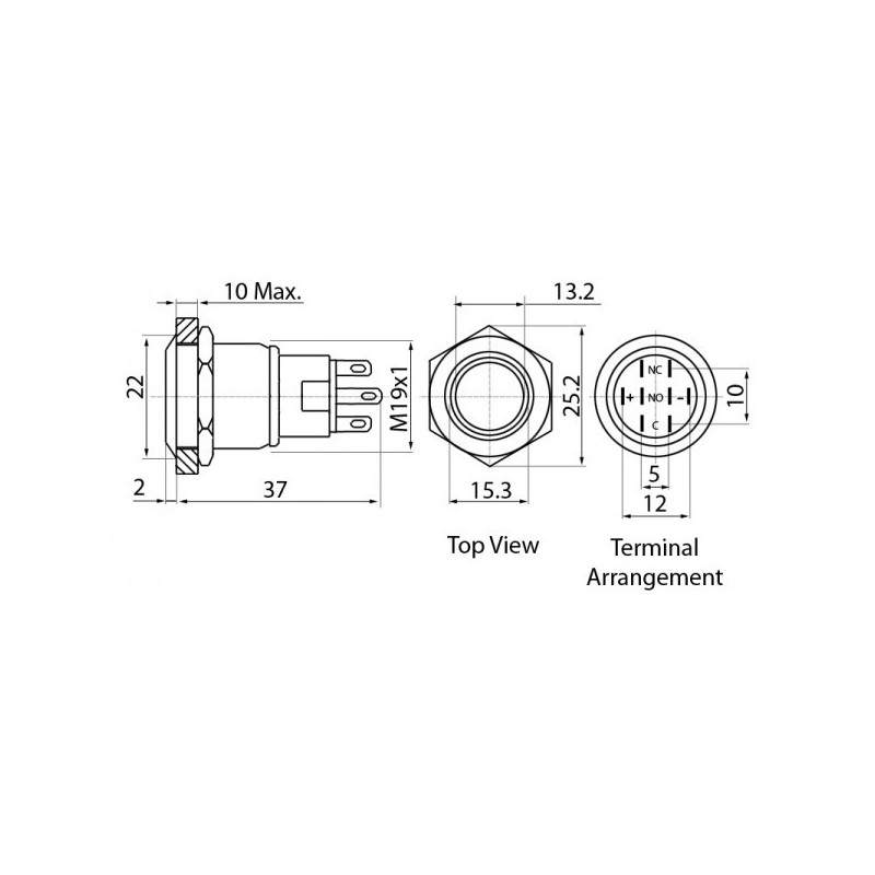 Metal illuminated Switch-Red (12V) Ring