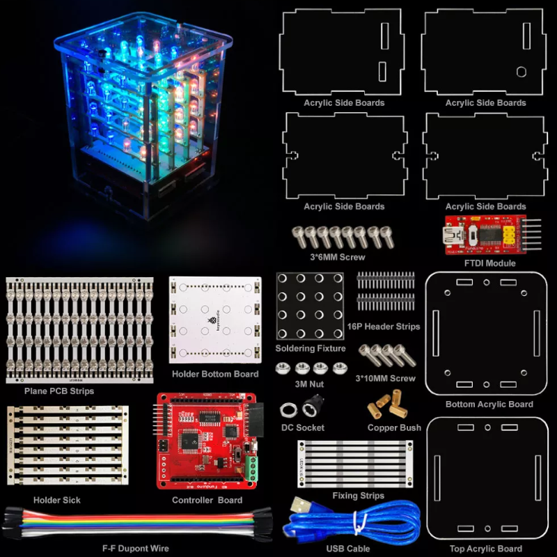 4x4x4 RGB LED CUBE Kit for Arduino - Keyestudio KS0177