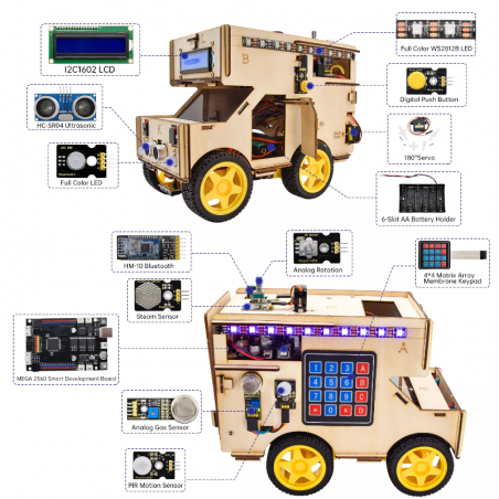 Kit Carro-Casa STEAM p/ Arduino (Android/IOS) - Keyestudio KS0507