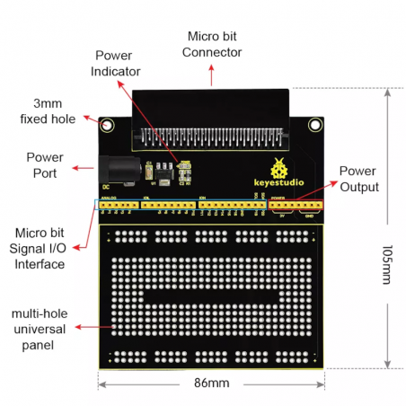 Prototype Breakout Board V2 With 400-point Breadboard - Keyestudio KS0307