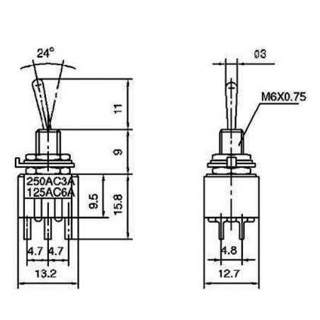 3A /250VAC 2-position ON-ON switch for PCB