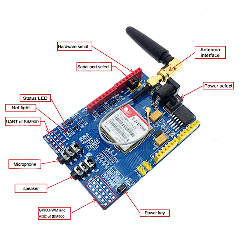 GSM/GPRS Shield SIM900 with Quad-Band Antenna