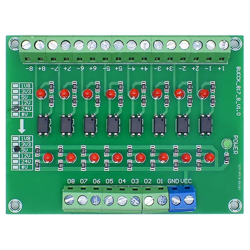 24V TO 3V3 8-CHANNEL OPTOCOUPLER ISOLATION MODULE PNP OUTPUT PLC SIGNAL ...