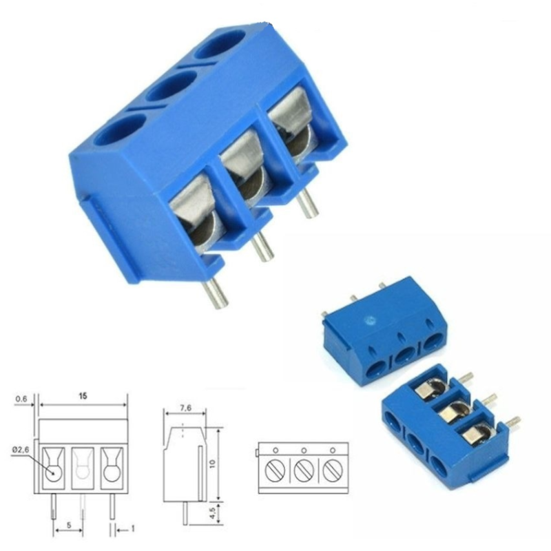 CONECTOR DE PARAFUSO 3 PINOS 5.08MM AZUL