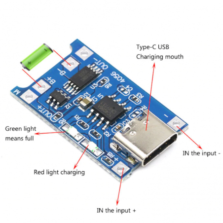 Type-C TP4056 18650 Lithium Battery Charging Board 5V 1A USB with Charger Protection