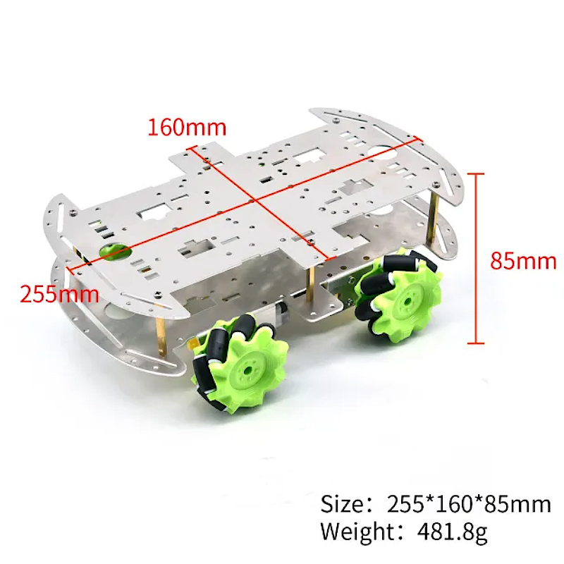CHASSIS ROBÔ 4WD EM ALUMÍNIO COM 4 RODAS MECANUM E MOTORES