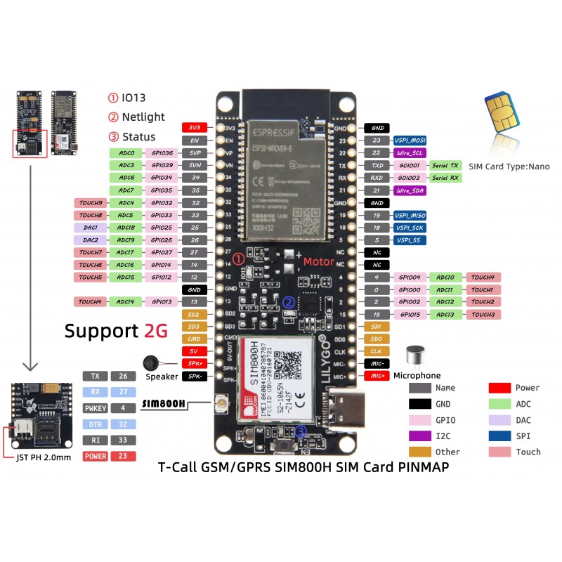 T-Call V1.4 ESP32 w/ SIM800H 4MB GSM/GPRS and driver CH9102 - LILYGO® H438