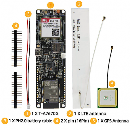T-A7670G R2 SIM 4G LTE CAT1 GSM/GPRS, with GPS L76K, ESP32-WROVER-E ...