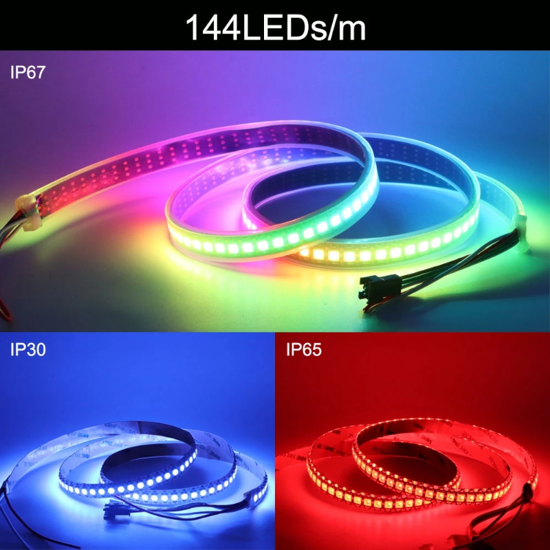 RGB LED STRIP 5V, WS2812B, 144 LED/M, BLACK PCB IP67 (NEOPIXEL) - METER