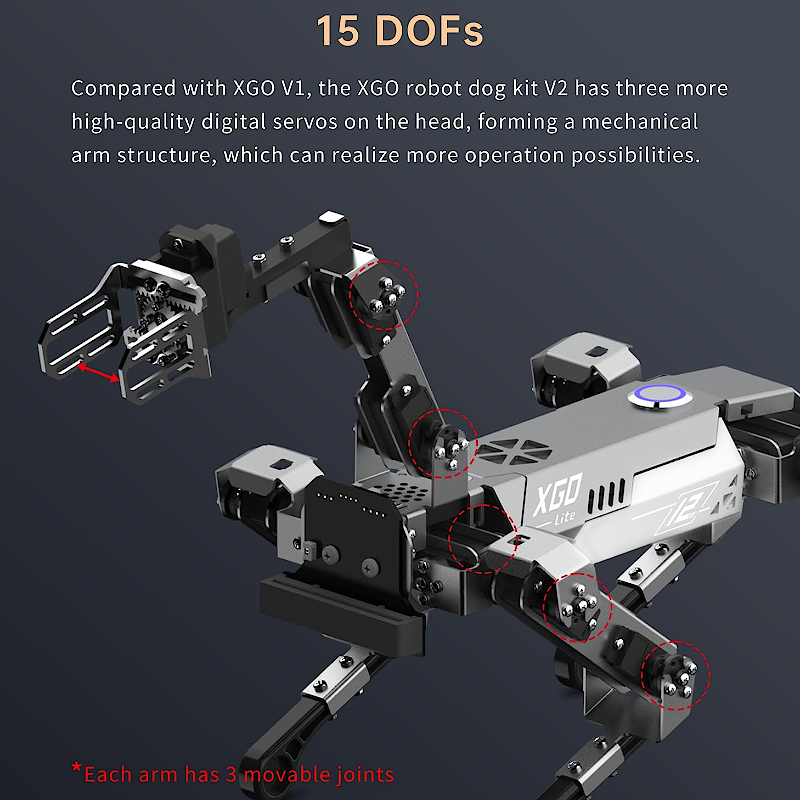 XGO V2: AI dog robot with 15 DOFs w/ Arm for microbit (without micro ...