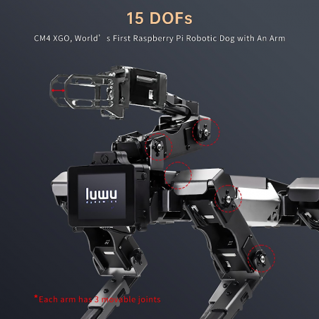 XGO V2 CM4: AI dog robot with 15 DOFs, Arm, Display Touch for Raspberry CM4 (included ...