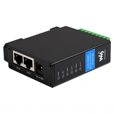 Conversor 2 canais RS485 para Ethernet, Modbus Gateway, Servidor, s/ PoE, Calha DIN - Waveshare ...