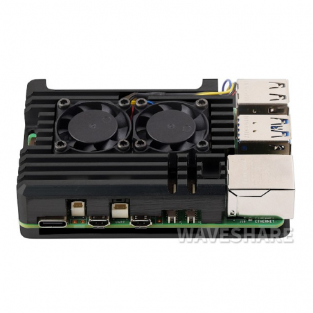 Aluminium Alloy Case for Raspberry Pi 5, Dual Cooling Fans - Waveshare 26086