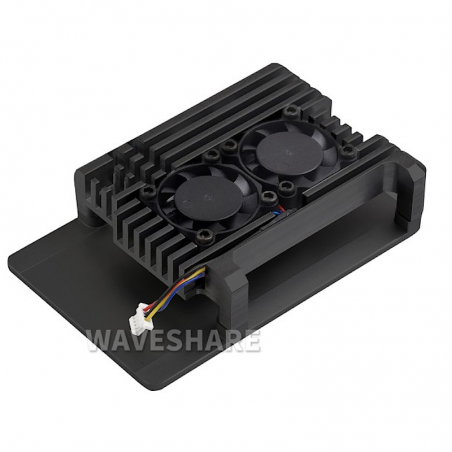 Aluminium Alloy Case for Raspberry Pi 5, Dual Cooling Fans - Waveshare 26086