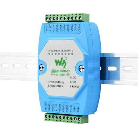 Industrial-grade Isolated 8-ch RS485 Hub DIN Rail - Waveshare 24271