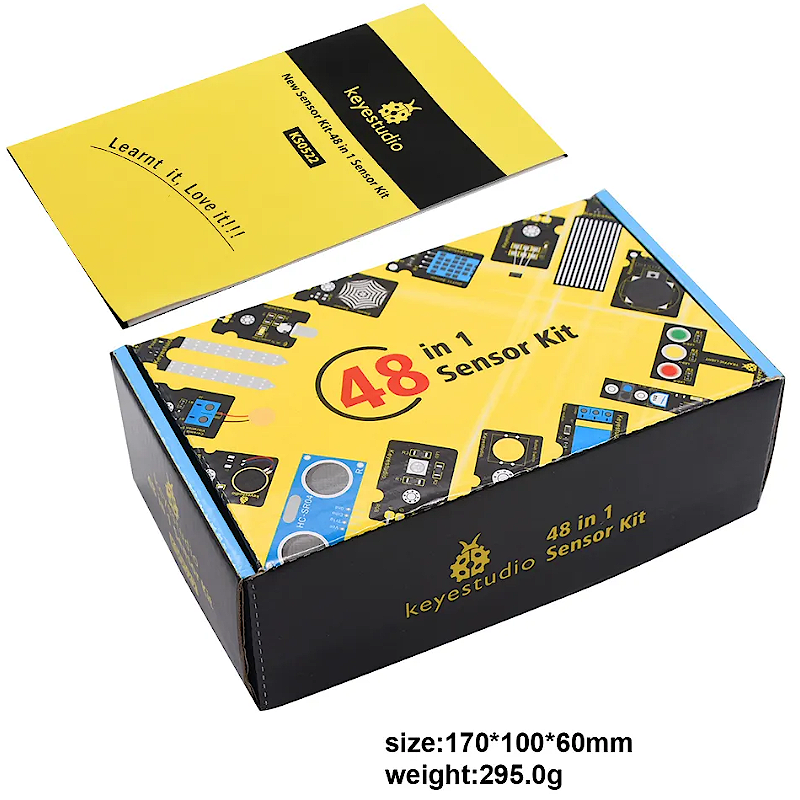 Kit de 48 Sensores para Arduino c/ caixa de cartão - Keyestudio KS0522 Kit de 48 Sensores para Arduino c/ caixa de cartão - Keyestudio KS0522