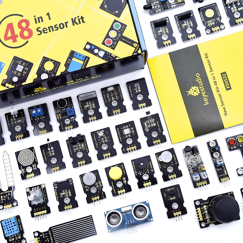 Kit de 48 Sensores para Arduino c/ caixa de cartão - Keyestudio KS0522 Kit de 48 Sensores para Arduino c/ caixa de cartão - Keyestudio KS0522