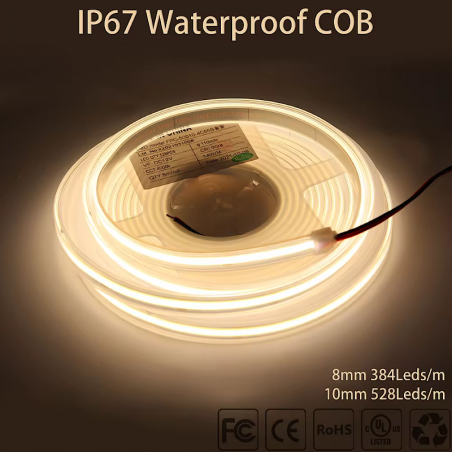 Fita LEDs COB Ultra Flexível, 12V IP67 528 Leds/m, Branco Quente - 5 metros