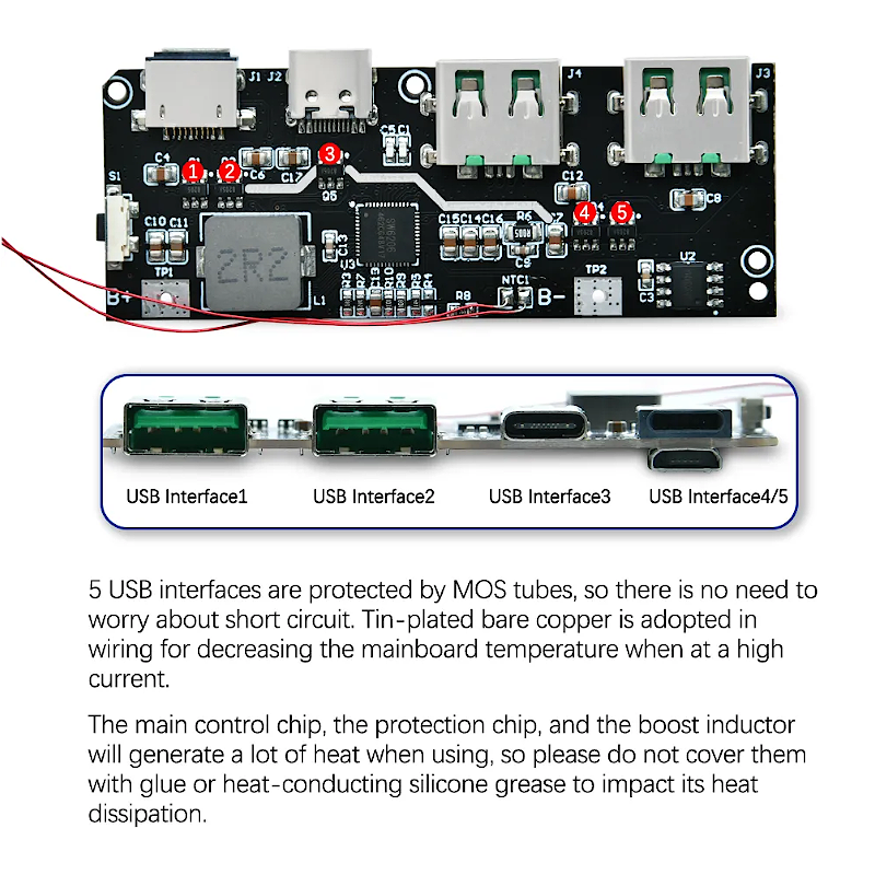 Control board USB Type-C 22.5W powerbank 5 Port Bidirectional ...