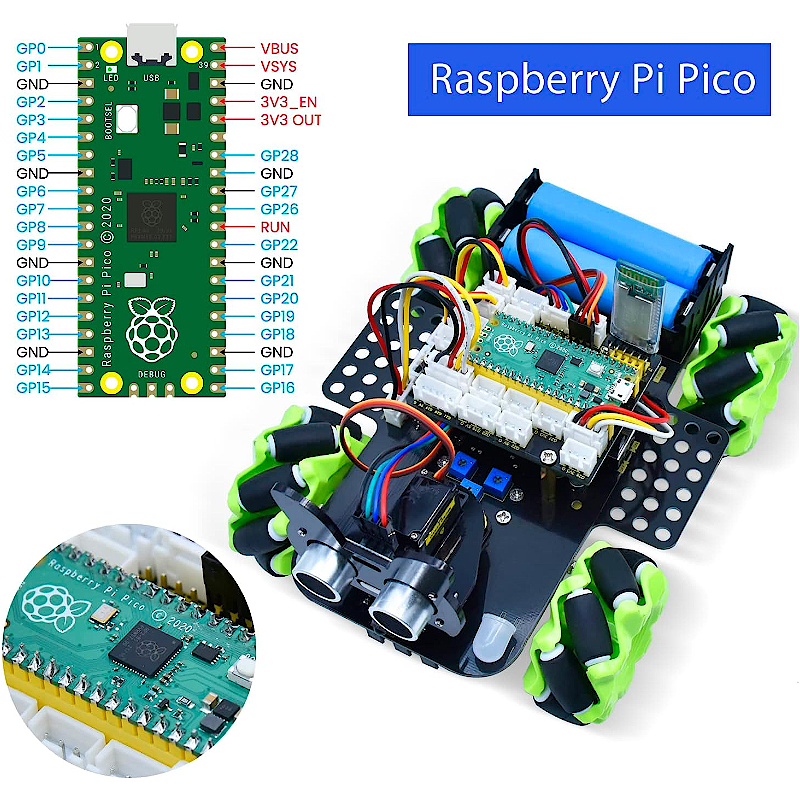 4WD Mecanum Robot for Raspberry Pi Pico (pi pico included) - Keyestudio KS3029