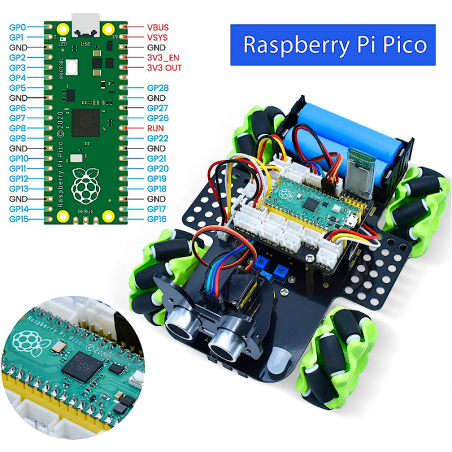 Kit Carro Robô 4WD mecanum para Raspberry Pi Pico (placa pico incluída ...