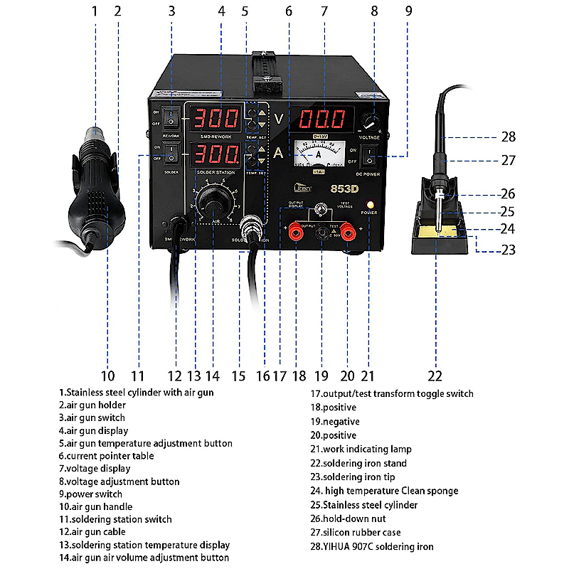 Hot Air SMD Soldering And Desoldering Station With Power Supply 0-15V ...