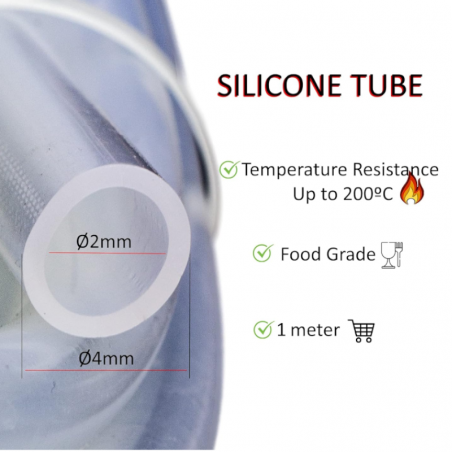 Flexible transparent silicone tube 2mm inner / 4mm outer - 1 meter