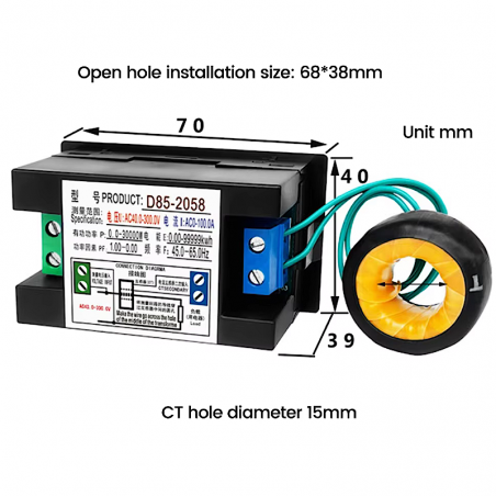 AC40~300V 6-in-1 Digital Meter 100A with current sensor