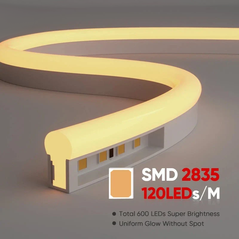 Narrow Neon LED Light Strip, 2835SMD, 5m, 120LEDs, IP67, DC 12V, 6mm ...