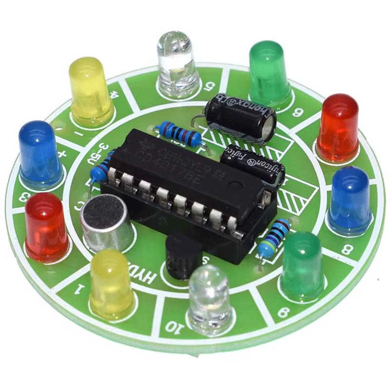 CD4017 colorful voice control rotating LED light kit DIY 5V (to solder)